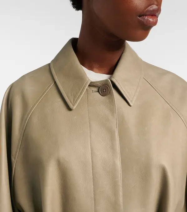 THE ROW Amaya Belted Leather Car Coat - Beige