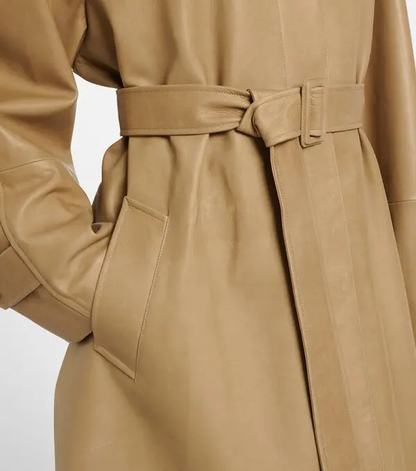 THE ROW Amaya Belted Leather Car Coat - Beige