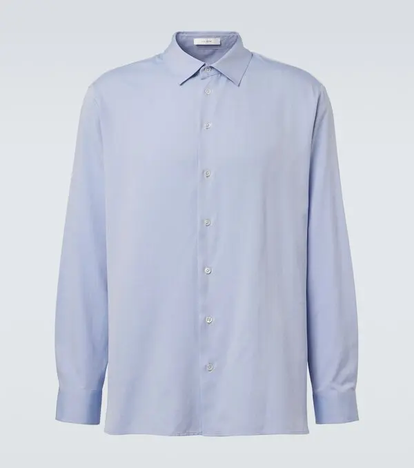 THE ROW Paxon Silk Poplin Jacquard Shirt - Blue