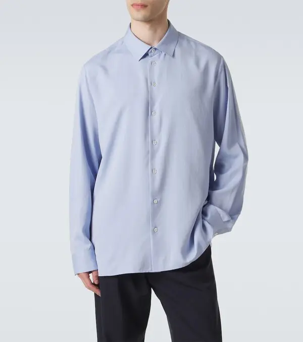 THE ROW Paxon Silk Poplin Jacquard Shirt - Blue
