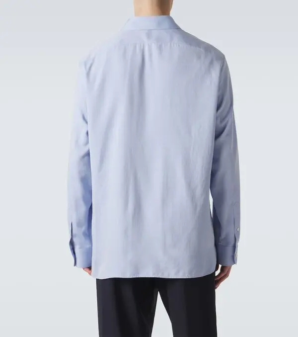 THE ROW Paxon Silk Poplin Jacquard Shirt - Blue