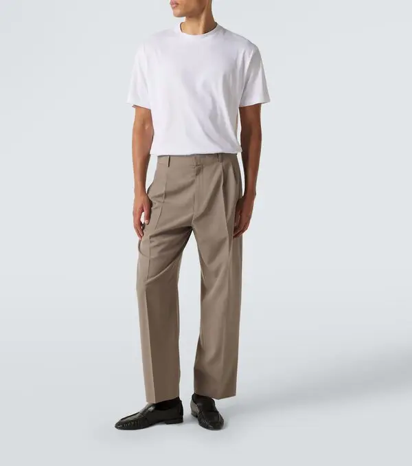 THE ROW Wool Straight Leg Trousers - Grey