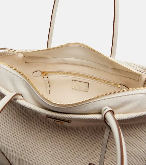 Prada Large Leather-trimmed Canvas Tote Bag - Beige