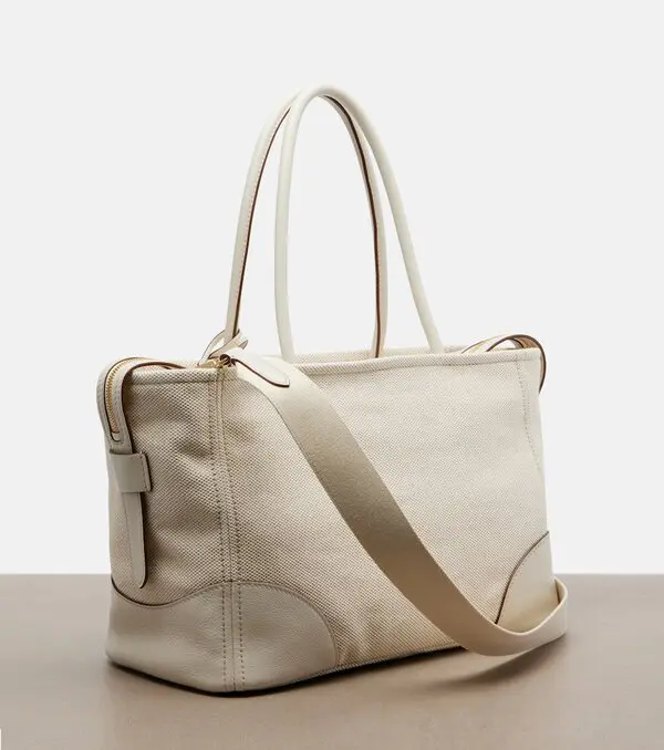 Prada Large Leather-trimmed Canvas Tote Bag - Beige