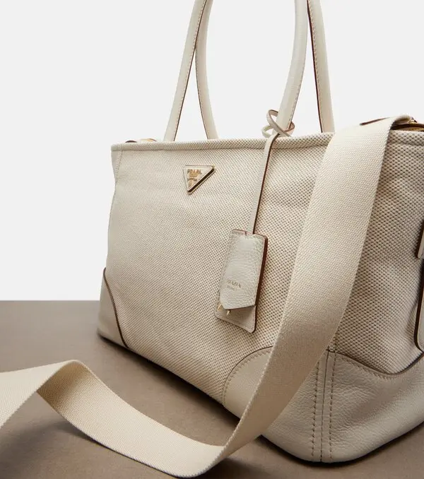 Prada Large Leather-trimmed Canvas Tote Bag - Beige