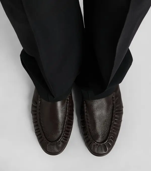 THE ROW Soft Ruched Leather Loafers - Brown