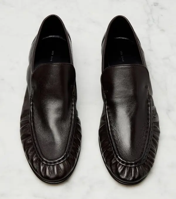 THE ROW Soft Ruched Leather Loafers - Brown