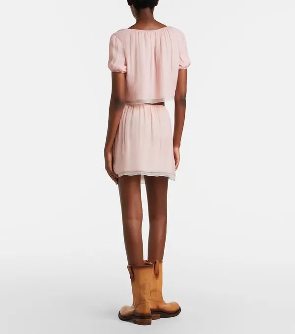Miu Miu Layered Silk Chiffon Miniskirt - Pink