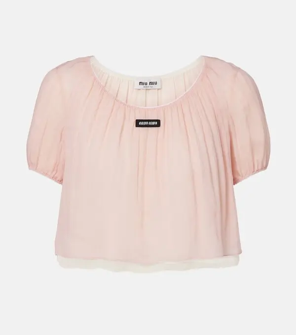 Miu Miu Layered Silk Chiffon Cropped Top
