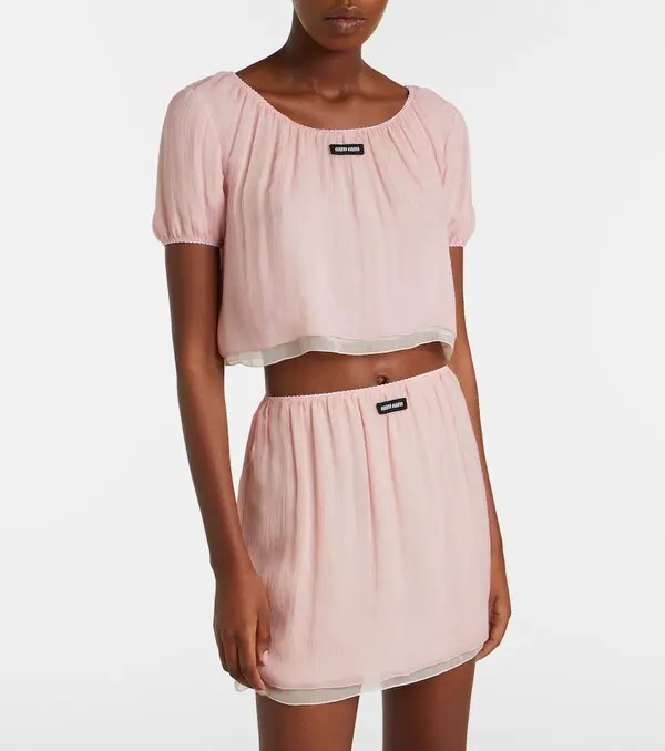 Miu Miu Layered Silk Chiffon Cropped Top