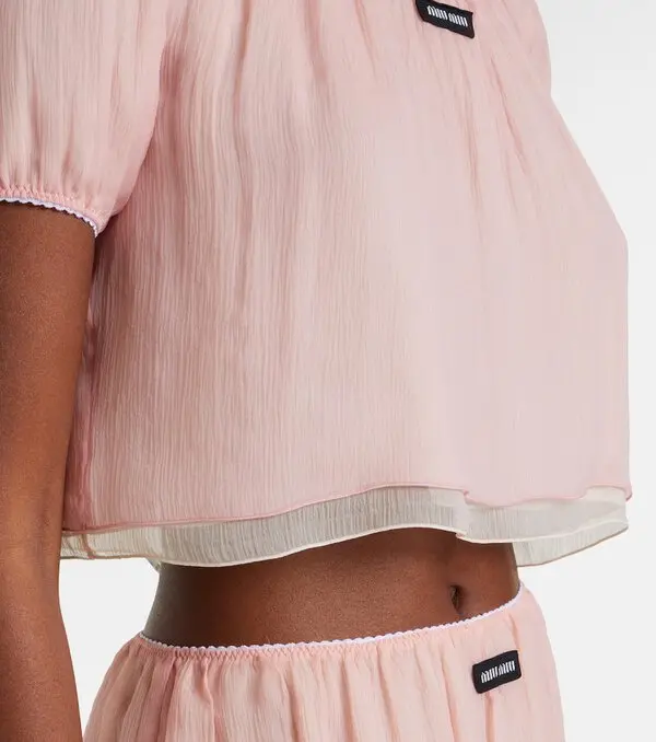 Miu Miu Layered Silk Chiffon Cropped Top