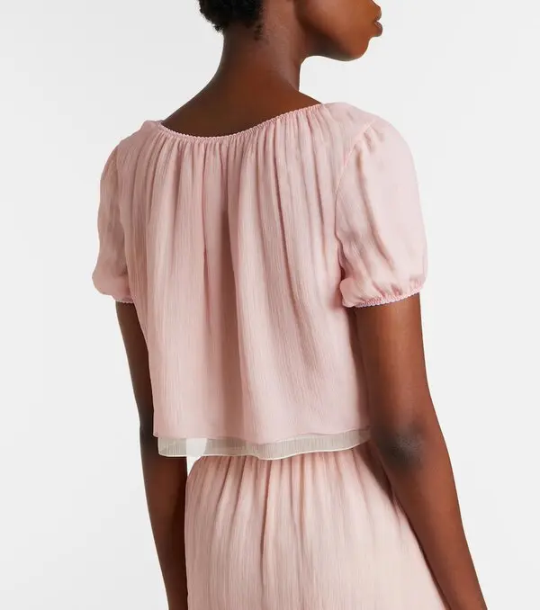 Miu Miu Layered Silk Chiffon Cropped Top