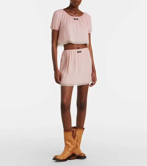 Miu Miu Layered Silk Chiffon Cropped Top