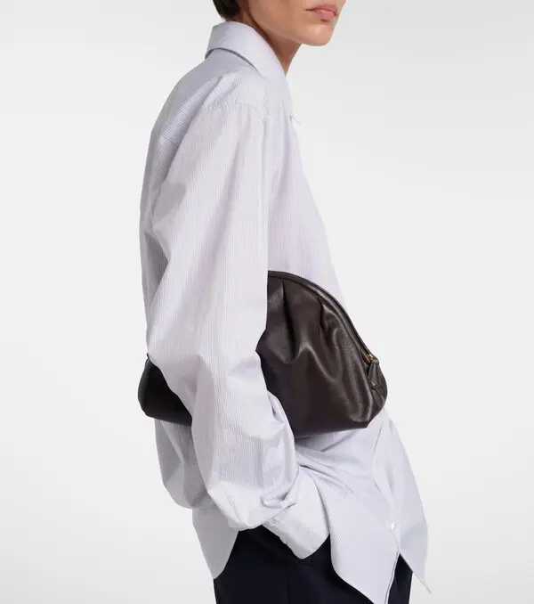 THE ROW Charlotte Small Leather Clutch - Brown