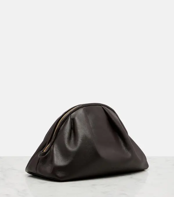 THE ROW Charlotte Small Leather Clutch - Brown
