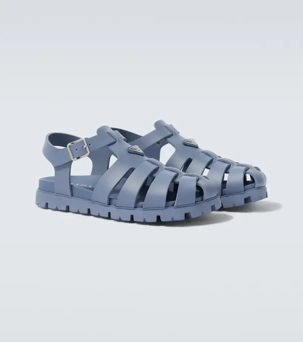 Prada Rubber Fisherman Sandals With Buckle-fastening Ankle Strap - Blue
