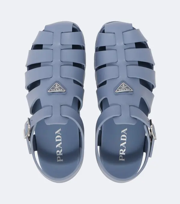 Prada Rubber Fisherman Sandals With Buckle-fastening Ankle Strap - Blue