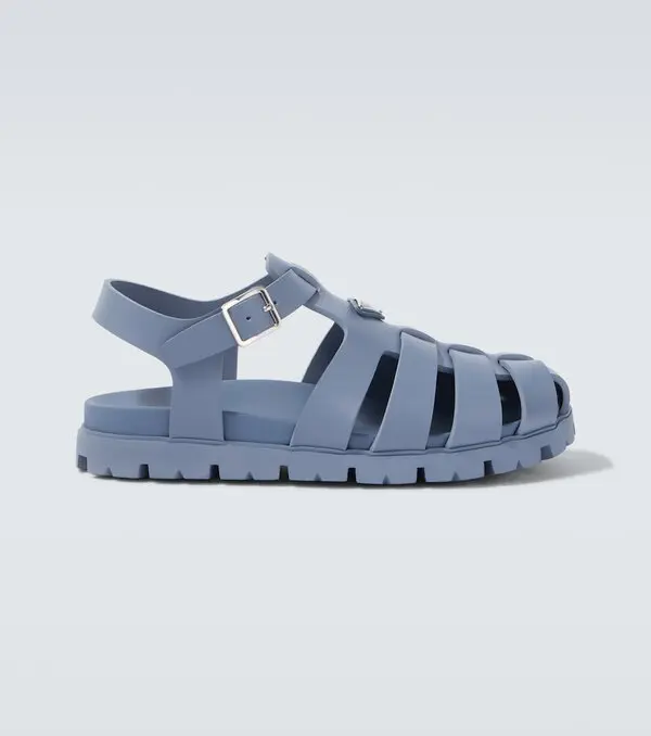 Prada Rubber Fisherman Sandals With Buckle-fastening Ankle Strap - Blue
