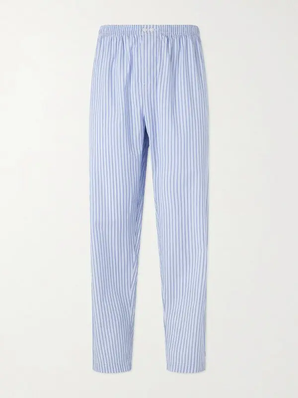 TEKLA Striped Organic Cotton Straight-leg Pyjama Trousers - Blue