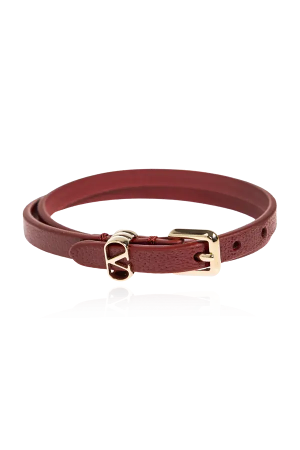 Valentino Garavani Double Wrap Leather Bracelet With Gold-tone Buckle - Red
