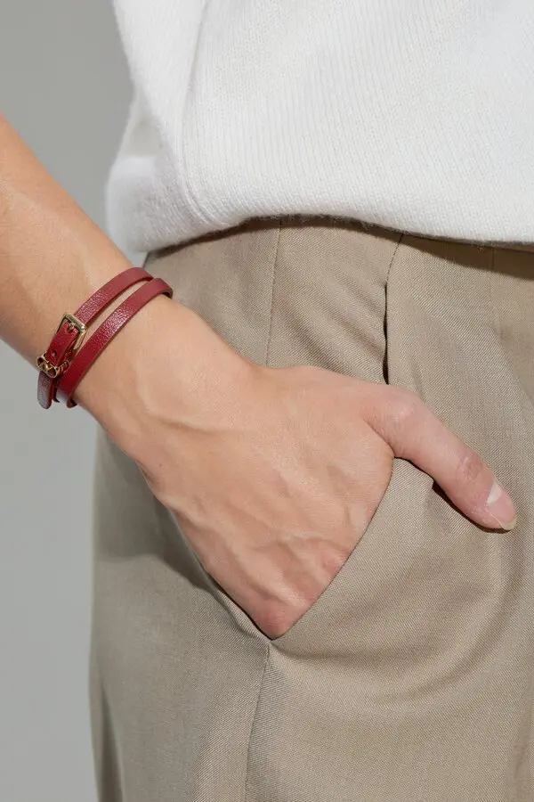Valentino Garavani Double Wrap Leather Bracelet With Gold-tone Buckle