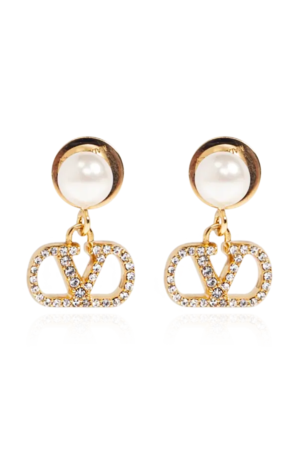 Valentino Garavani Swarovski Crystal V Motif Earrings - Gold