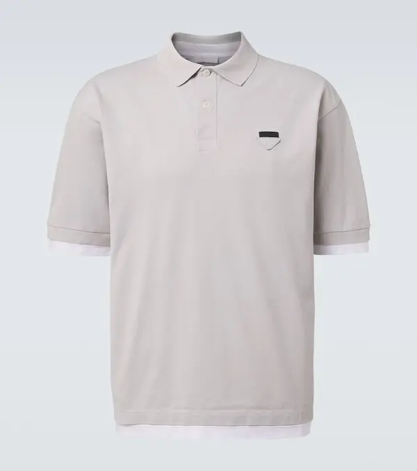 Prada Layered Cotton Pique Polo Shirt - Grey