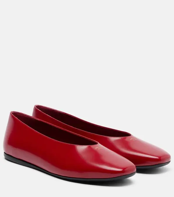 Prada Leather Ballet Flats With Square Toe
