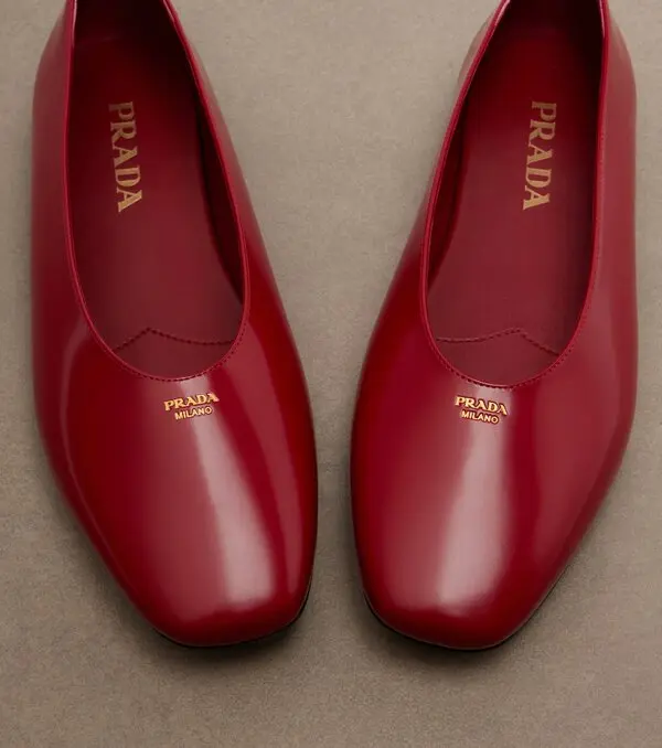 Prada Leather Ballet Flats With Square Toe