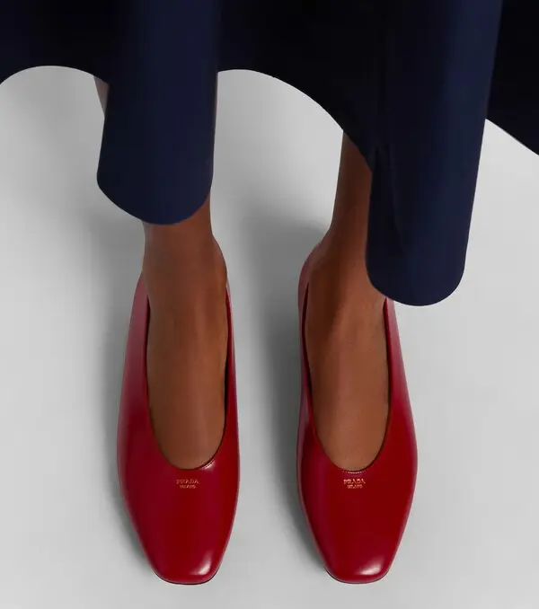 Prada Leather Ballet Flats With Square Toe