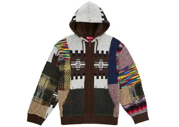 Supreme Patchwork Zip Up Hooded Sweater
