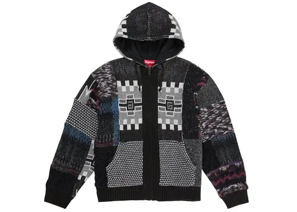 Supreme Patchwork Zip Up Hooded Sweater - Black