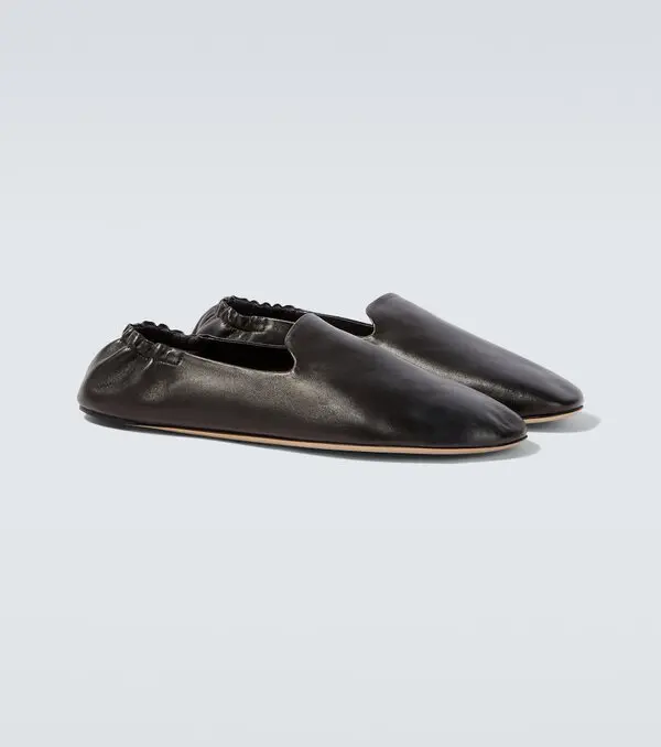 THE ROW Casa Leather Slip-on Shoes - Black