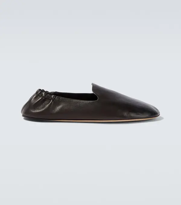 THE ROW Casa Leather Slip-on Shoes - Black