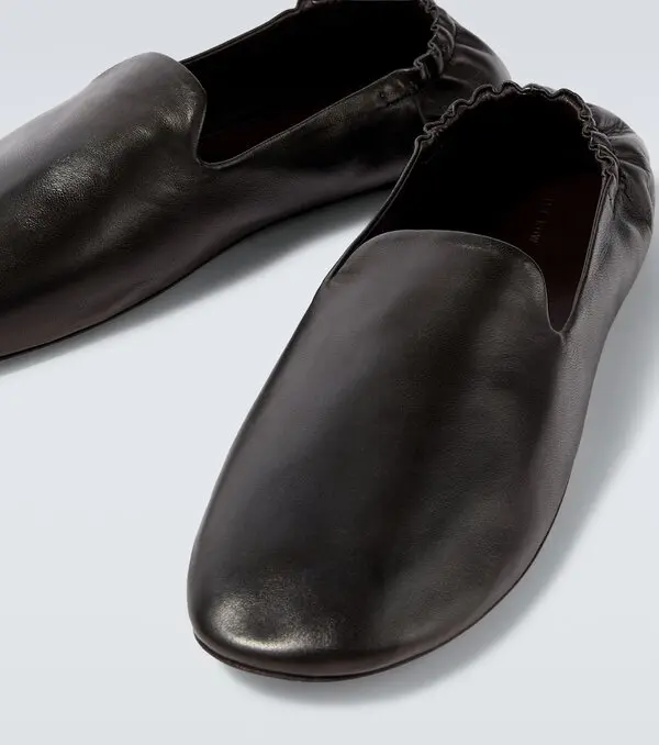 THE ROW Casa Leather Slip-on Shoes - Black
