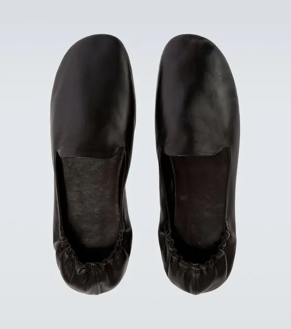 THE ROW Casa Leather Slip-on Shoes - Black