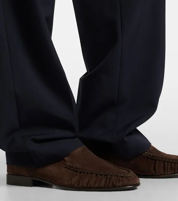 THE ROW Soft Ruched Suede Loafers Lacquer