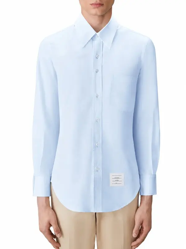 Thom Browne Logo Patch Long-sleeved Shirt - Light Blue