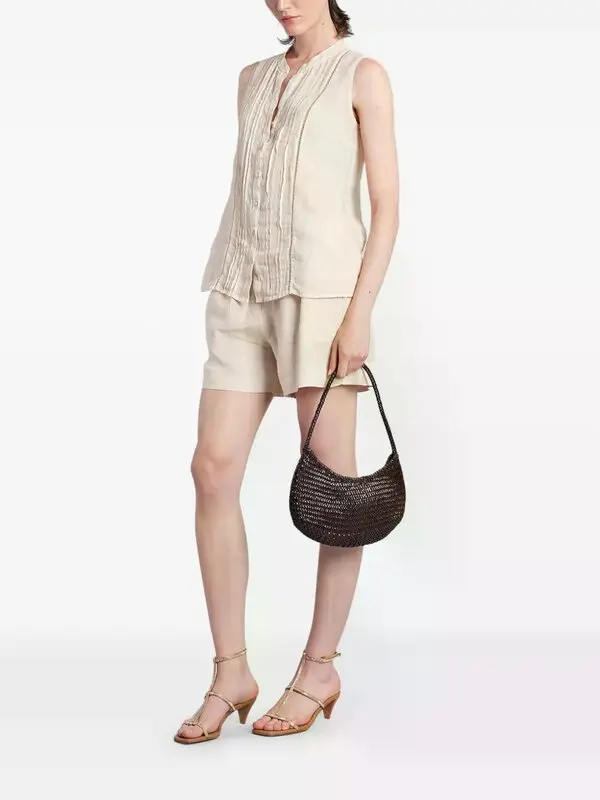 120% Lino Pintuck Detail Sleeveless Blouse - Neutrals