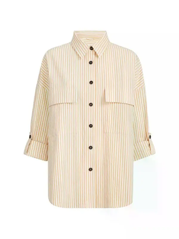 Brunello Cucinelli Striped Techno-cotton Seersucker Shirt With Monili - Neutrals