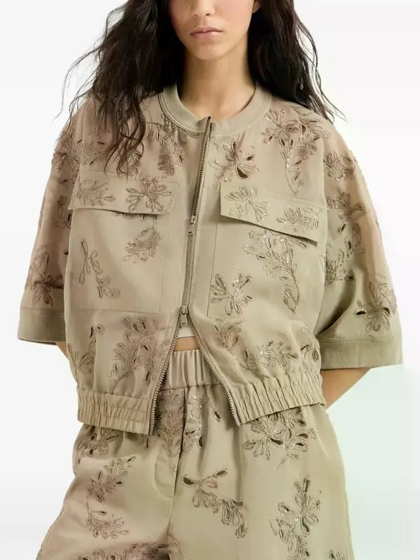 Brunello Cucinelli Cotton Organza Broderie Anglaise Jacket - Neutrals