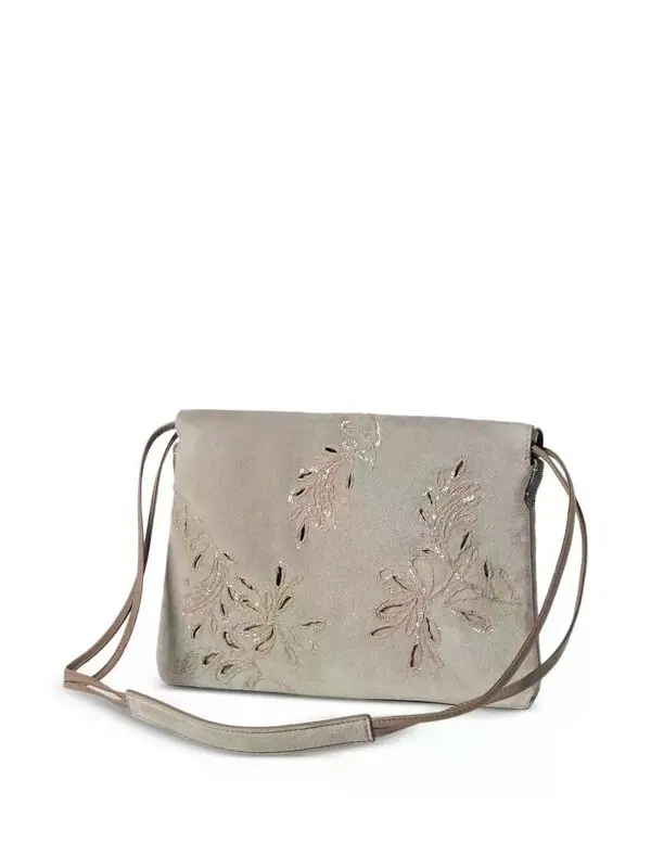 Brunello Cucinelli Suede Pouch Bag With Broderie Anglaise And Monili - Neutrals
