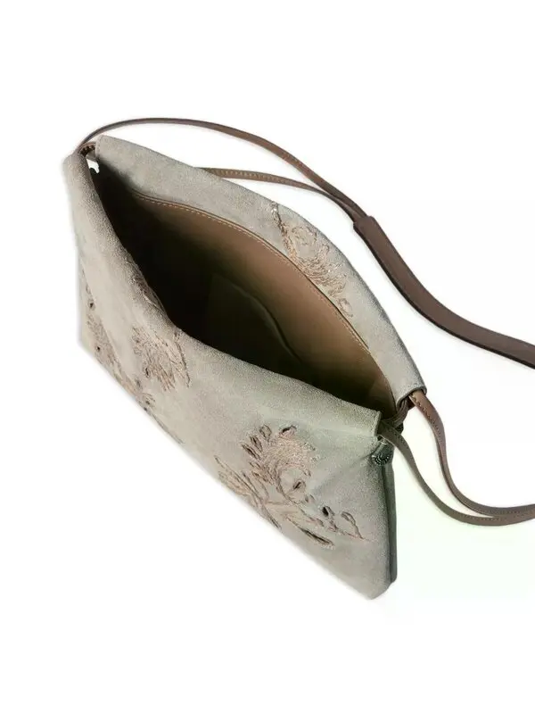 Brunello Cucinelli Suede Pouch Bag With Broderie Anglaise And Monili - Neutrals