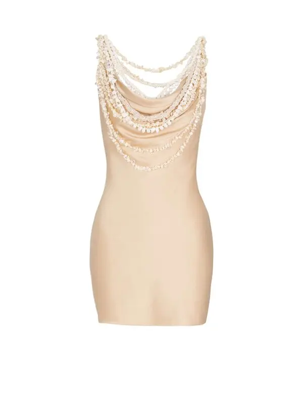 Balmain Silk Shell Dress Embellished With Shells And Beads
