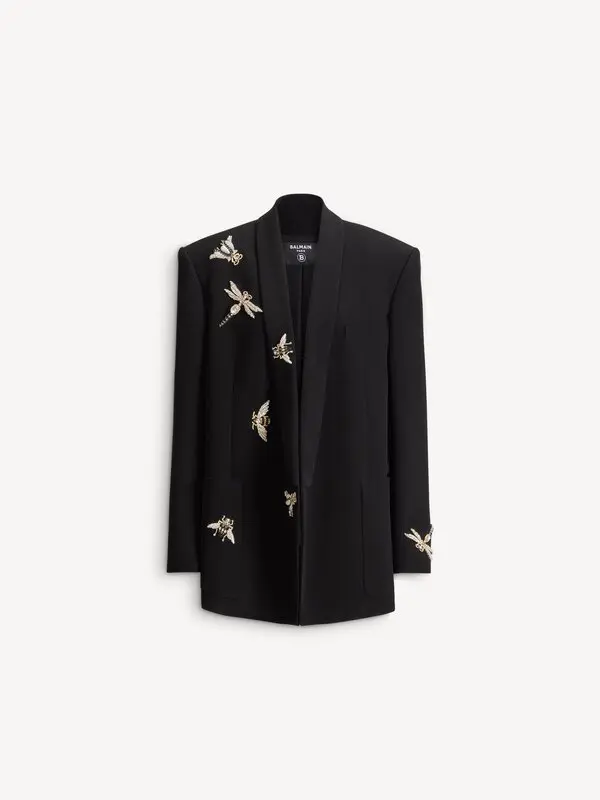 Balmain Embroidered Insect Shawl Collar Jacket
