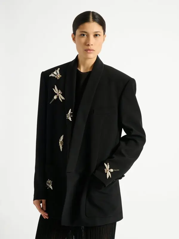 Balmain Embroidered Insect Shawl Collar Jacket