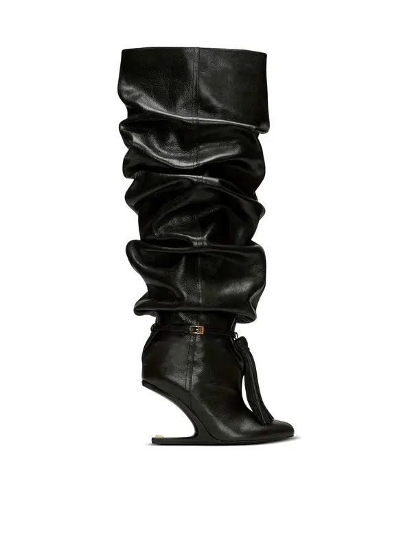 Balmain Thigh-high Textured Leather Boots With Tassel Detail - Black