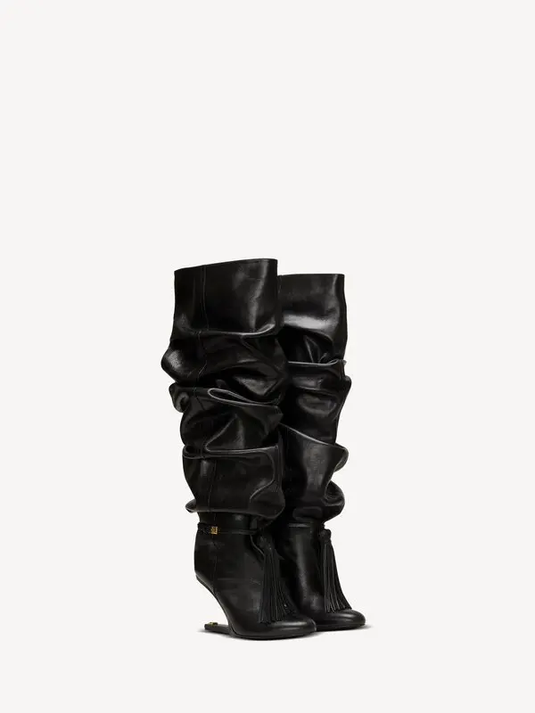 Balmain Thigh-high Textured Leather Boots With Tassel Detail - Black