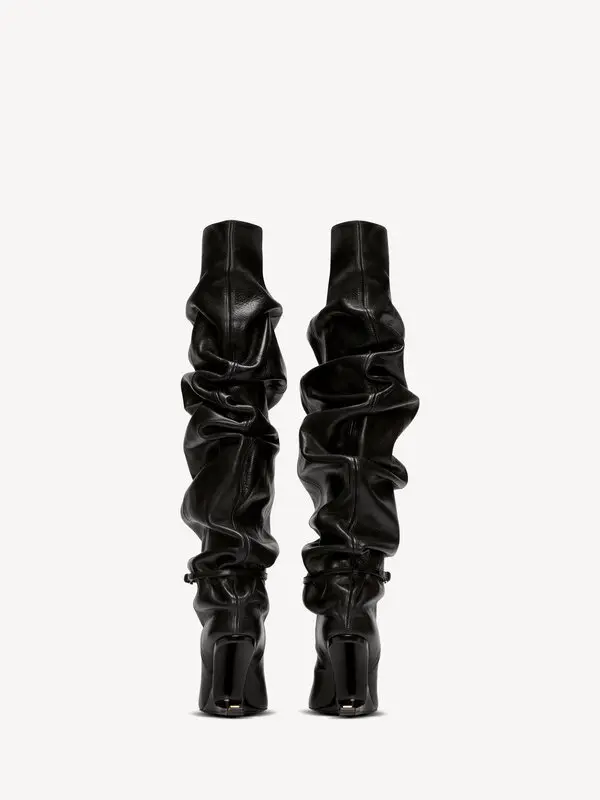 Balmain Thigh-high Textured Leather Boots With Tassel Detail - Black