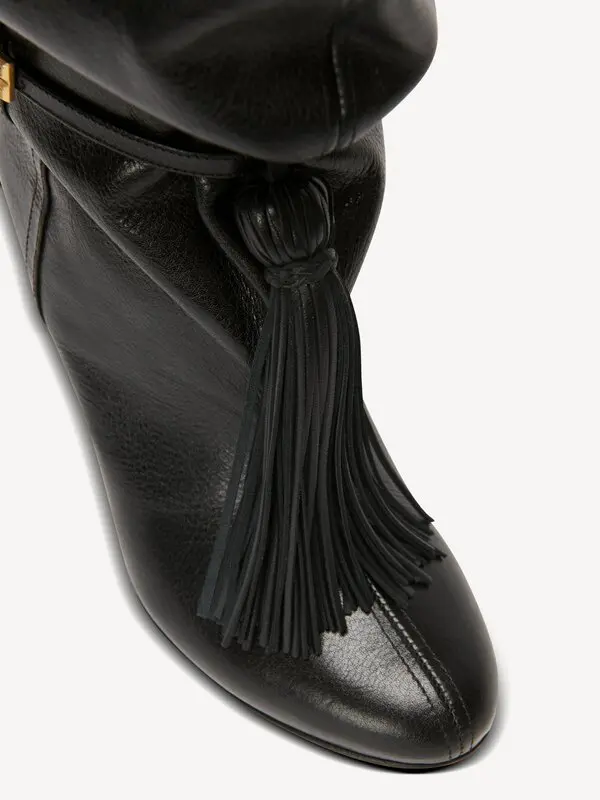 Balmain Thigh-high Textured Leather Boots With Tassel Detail - Black